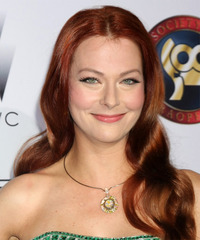 Jessica Sutta Long Wavy Red Hairstyle with Side Swept Bangs