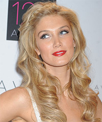 Delta Goodrem Long Wavy Golden Blonde Hairstyle with Dark Blonde Highlights