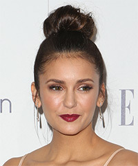 Nina Dobrev Long Straight Chocolate Updo Hairstyle
