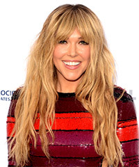 Rachel Platten Long Wavy Golden Blonde Hairstyle with Blunt Cut Bangs