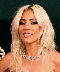 Lady Gaga Medium Wavy Light Blonde Hairstyle