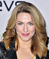 Katie Michels Long Wavy Light Brunette Hairstyle with Layered Bangs and ...